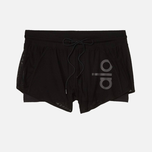 ALO Yoga | Shorts | Alo Yoga Black Ambience Mesh Overlay Shorts | Poshmark